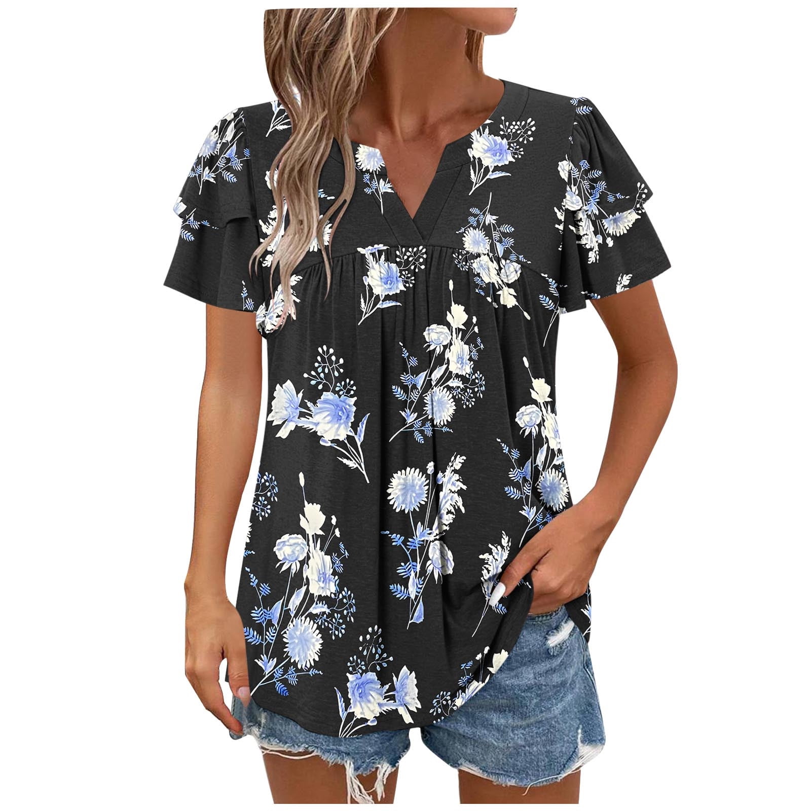 Navy Ladies Boat Neck Spandex Tops Casual Blouses for Women Short ...