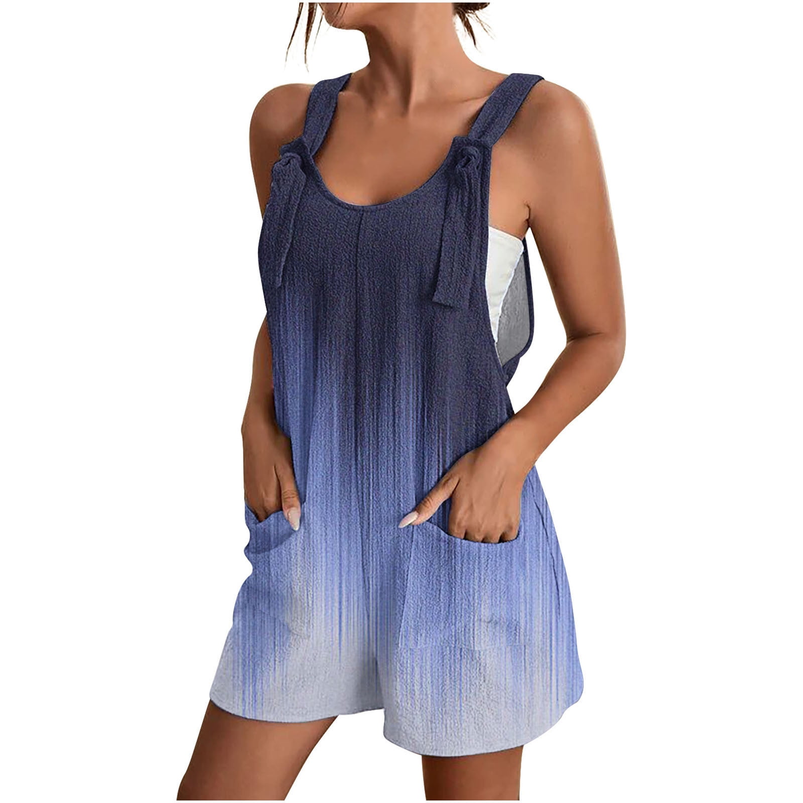 Navy Ladies Overalls Shortalls Gradient Loose Fit Jumpsuits Shortalls ...