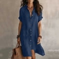 Navy Ladies Short Sleeve Dresses for Juniors V Neck Faux Linen Lounge ...