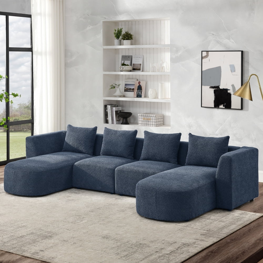 Navy Loop Yarn U-Shape Modular Sectional Sofa DIY Combination - Walmart.com