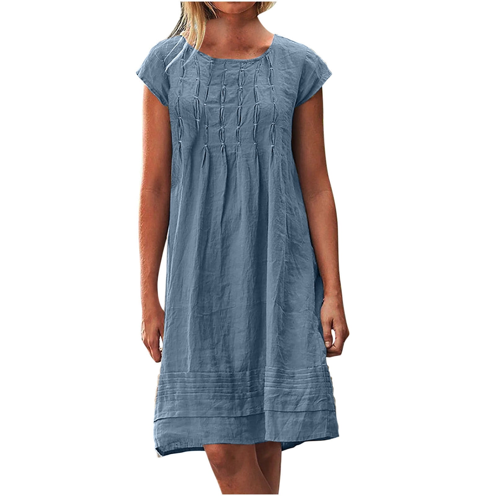 Navy Loose Fit Dresses for Teen Girls Summer Fall Short Sleeve Crewneck ...