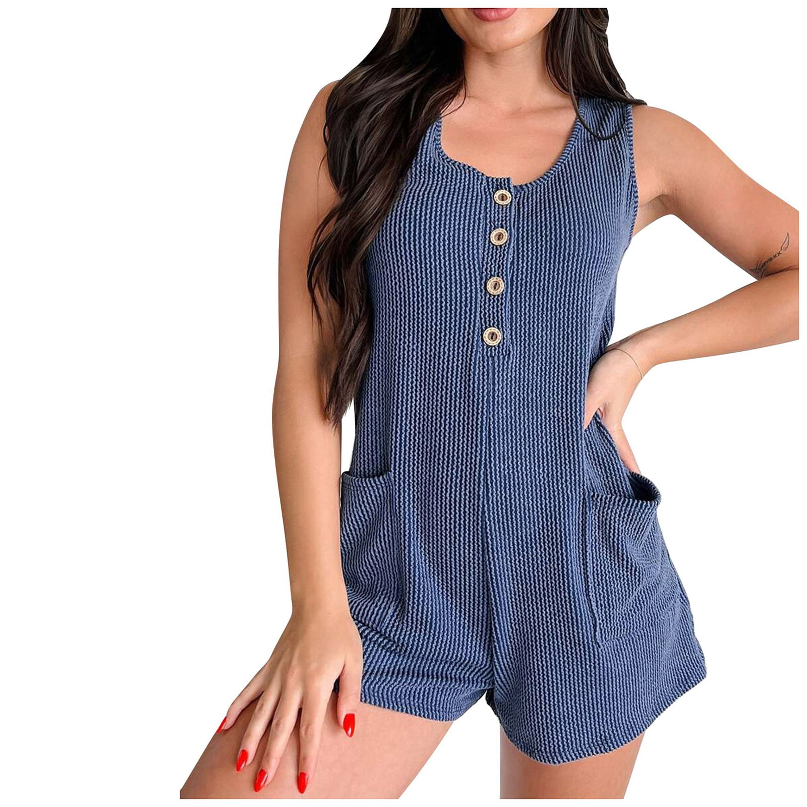 Navy Loose Fit Overalls Shortalls for Women Summer Fall Casual Ribbed ...