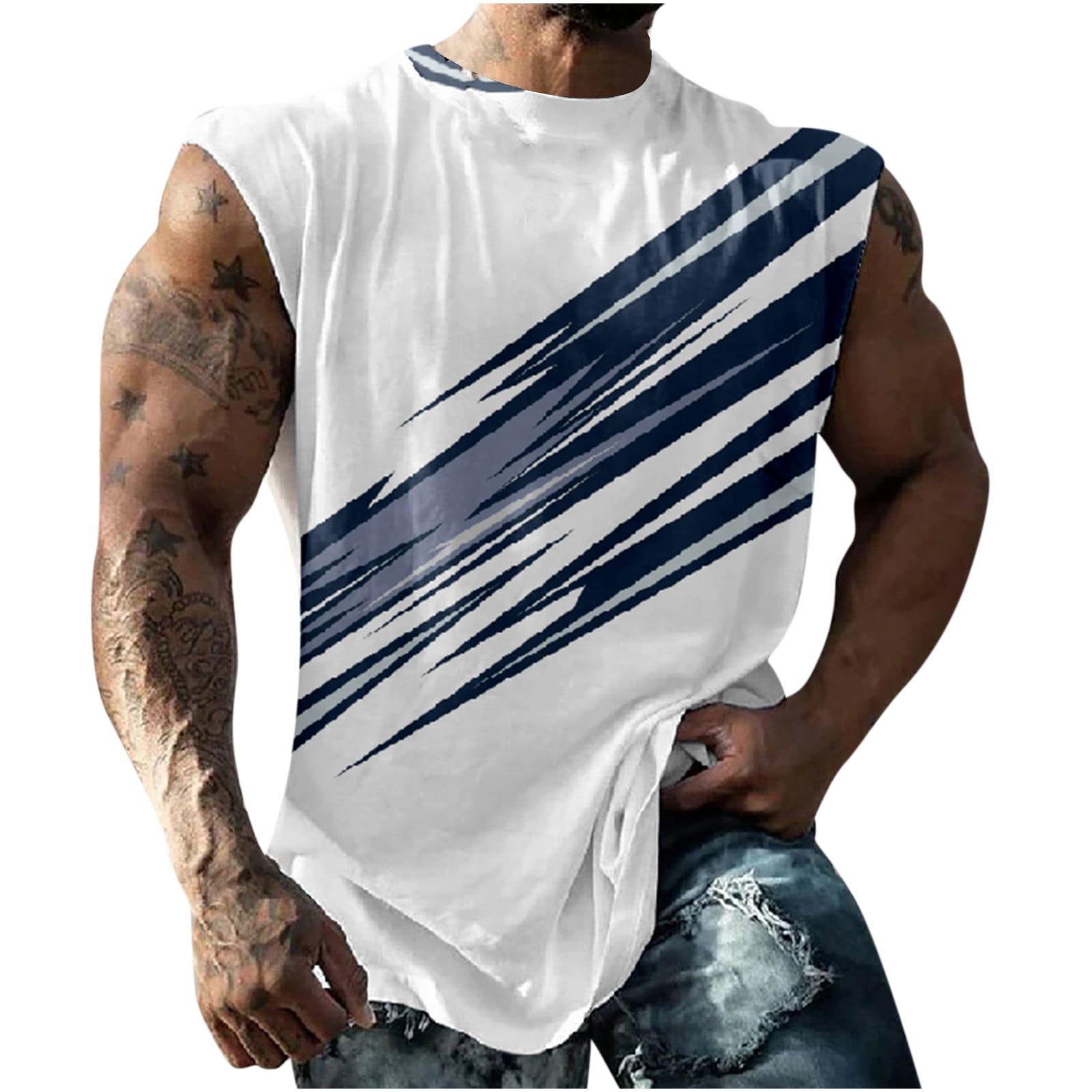 Navy Man Cami Tank Vests Color Block Loose Fit Tops Vest for Man ...