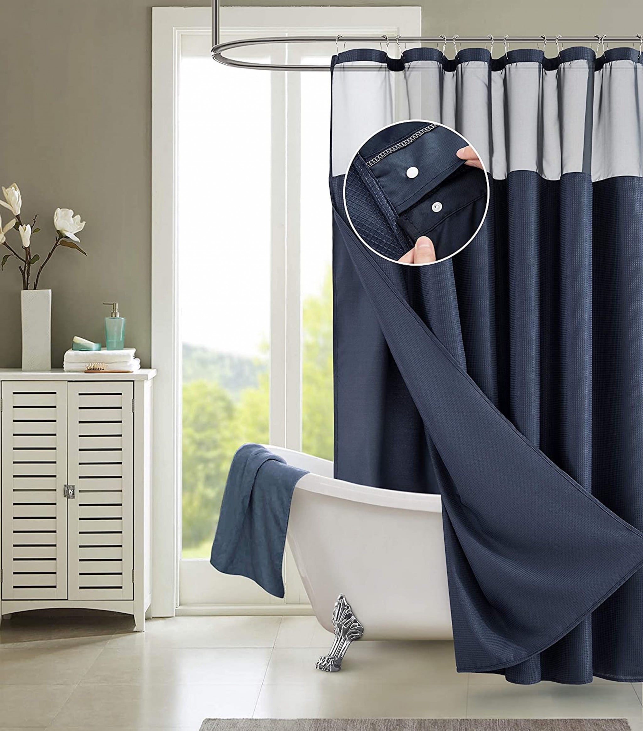 Navy Modern Grid Shower Curtain and Liner Set - Walmart Business Supplies