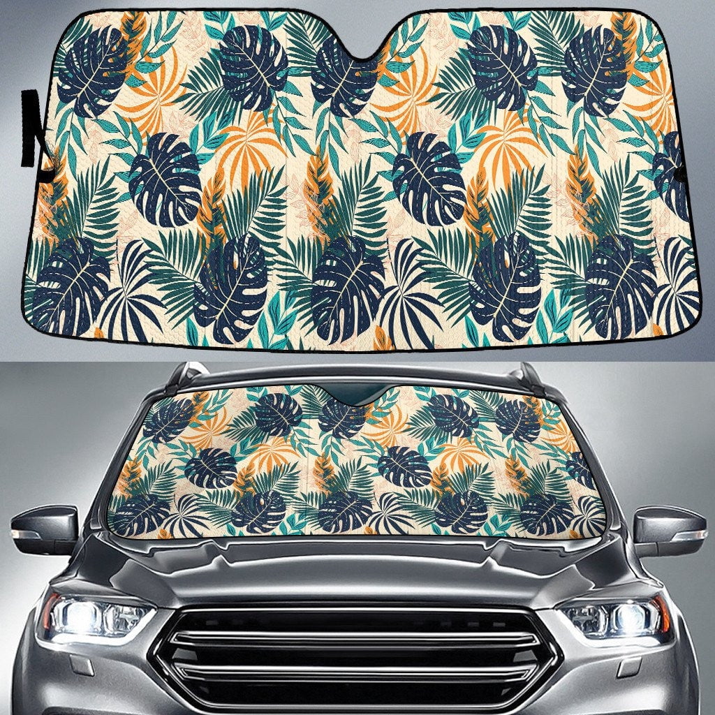 Navy Monstera And Palmetto Fan Leaves Summer Tropical Leaf Car Sun ...