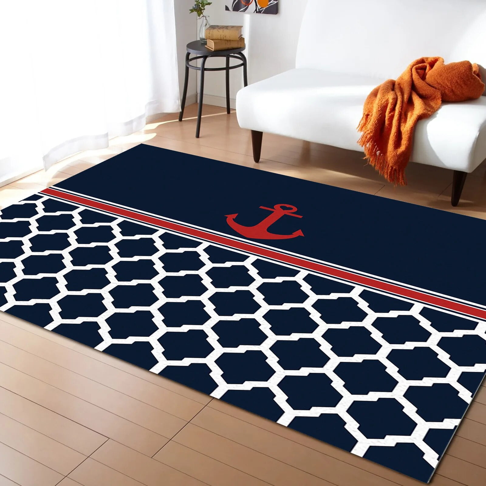 Navy Moroccan Texture Anchor Summer Carpet Area Rug Children's Room ...