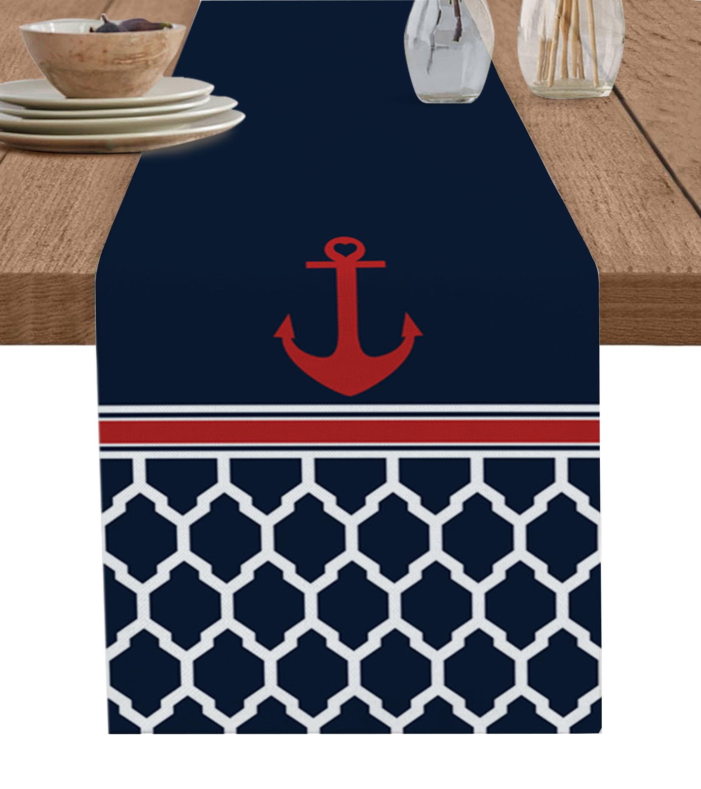 Navy Moroccan Texture Anchor Summer Table Runner ration Home r Dinner ...