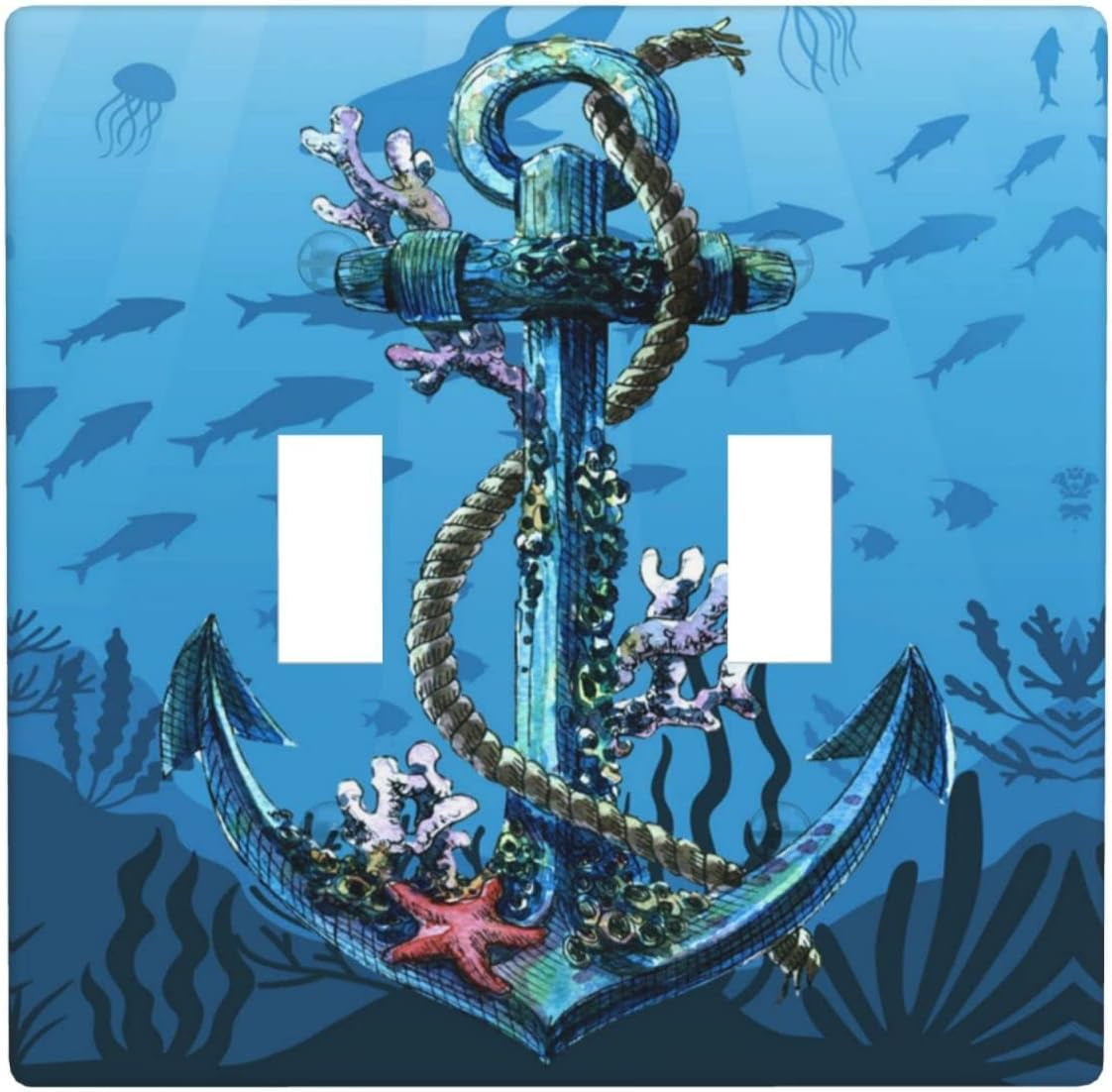 Navy Ocean Anchor Fish Sea Star Coral Nautical Decor Print Light Switch ...
