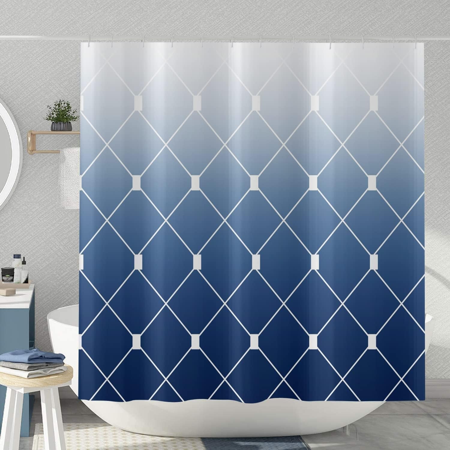 Navy Ombre Shower Curtain, Modern Geometric Pattern Modern Luxury Bathroom Curtain Bathtub Decor ...