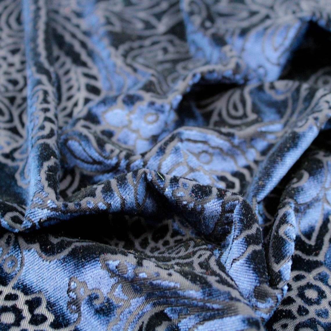 Navy Paisley Pattern Printed on Burnt-out Velvet Fabric, DIY Projects ...
