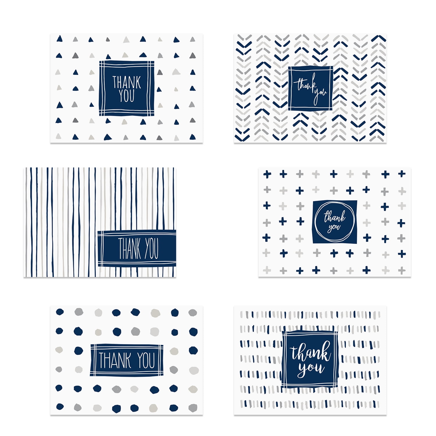 Navy Patterns Thank You Card Pack, Blank Inside with envelopes, 4 7/8 ...