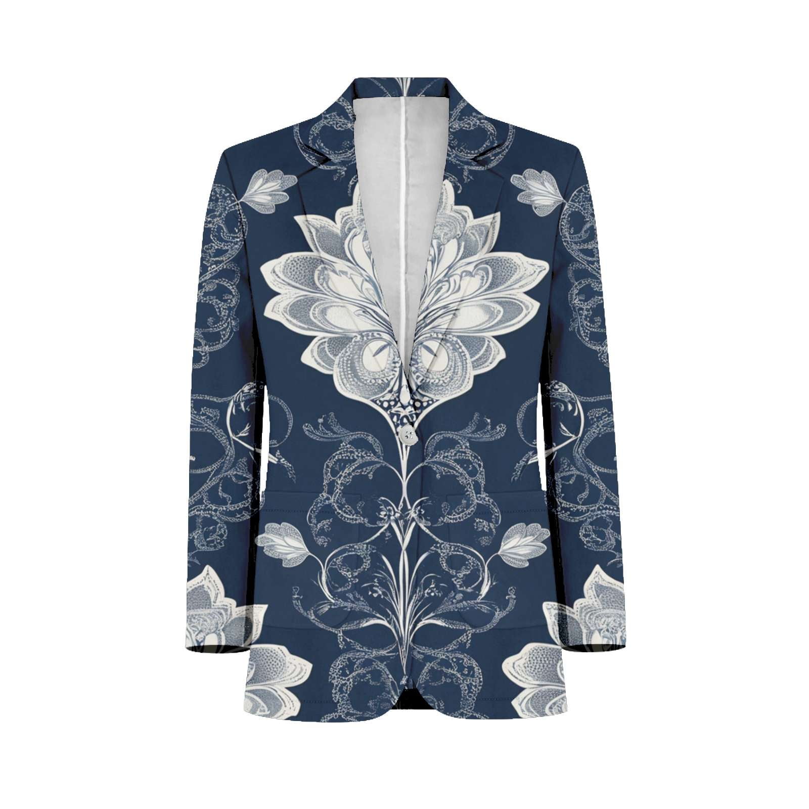 Navy Peacock Plumage Print Customized Men's Suits full man Shawl Collar ...