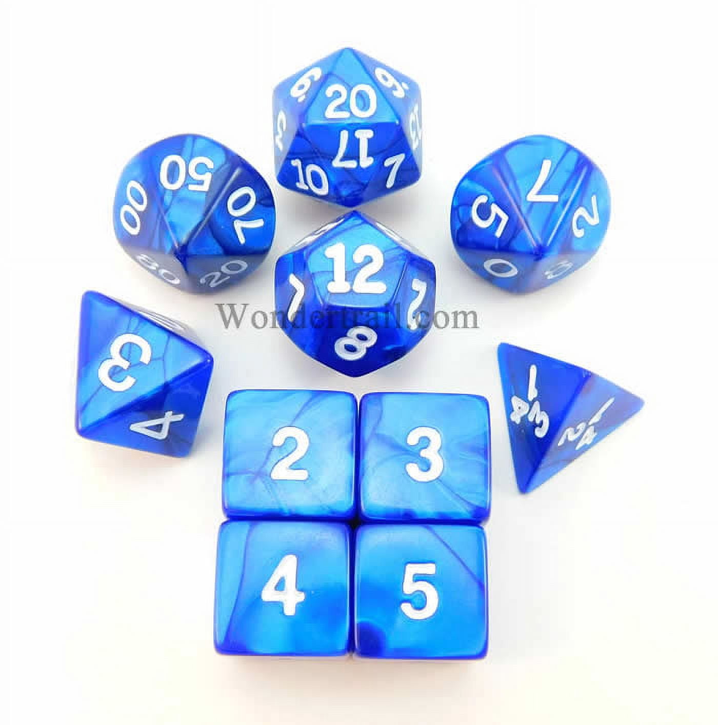 Navy Pearlized Dice with White Numbers 16mm (5/8in) Set of 10 Koplow ...