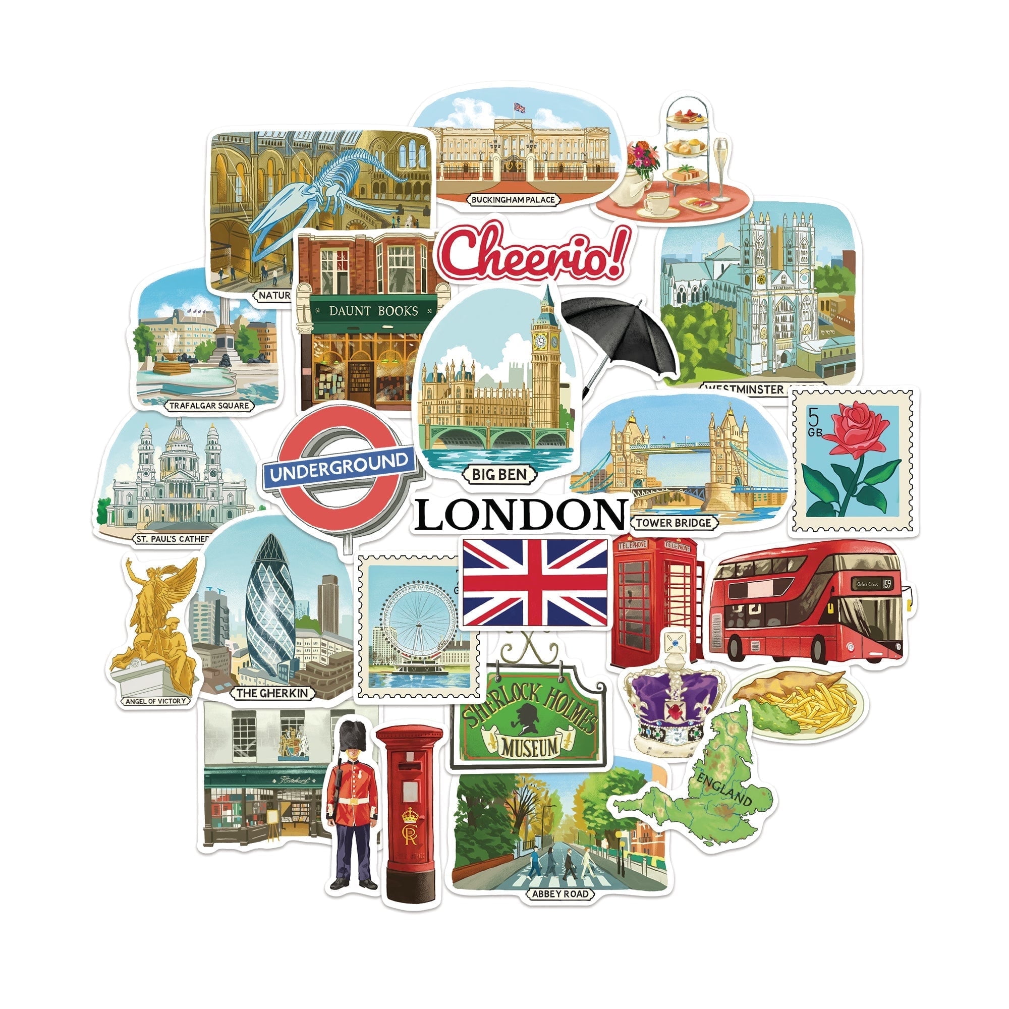 Navy Peony Bustling London Travel Stickers (28pcs) - Gouache ...