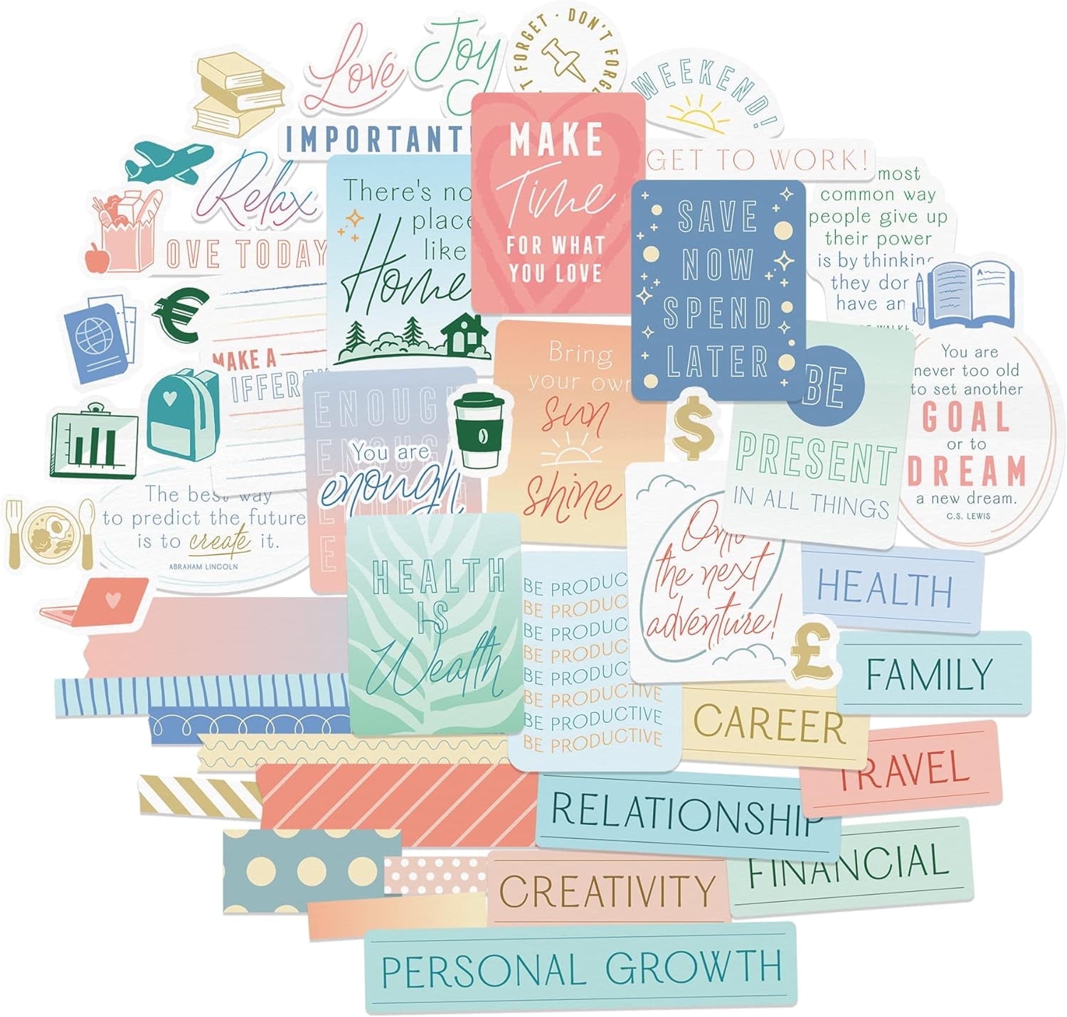 Navy Peony Minimalist Vision Board Quote Stickers (51pcs ...