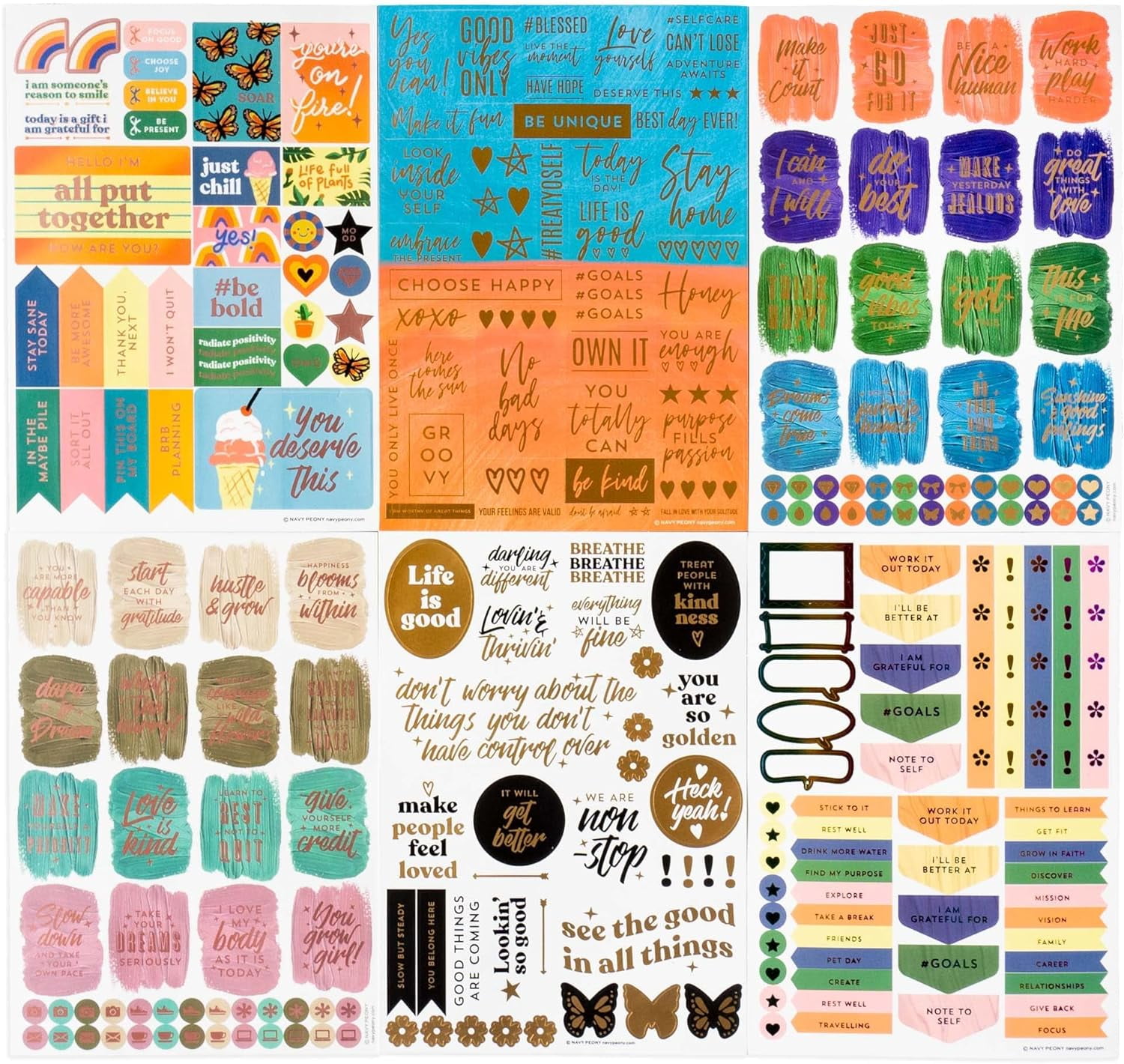 Navy Peony Motivational Quote Stickers for Vision Board (270 Stickers ...