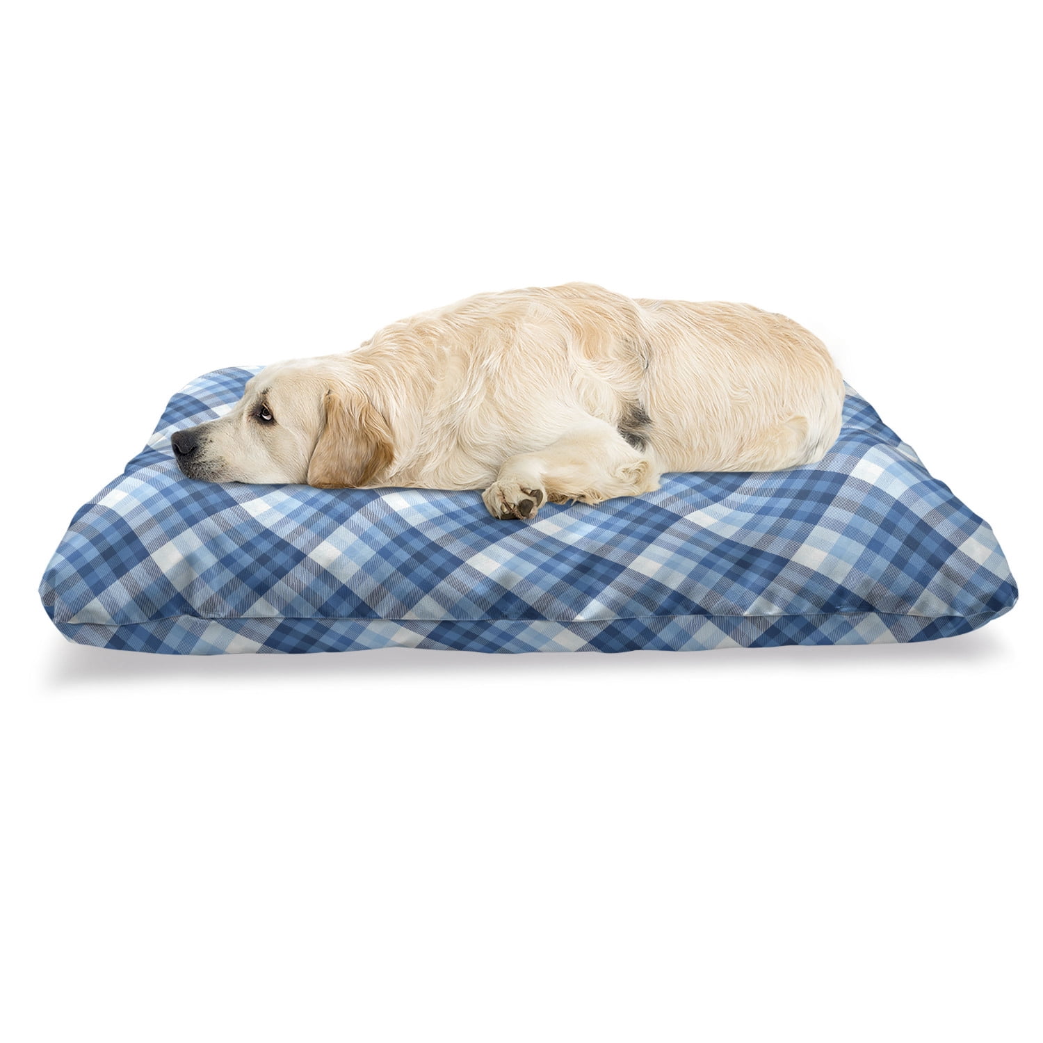 Navy Plaid Pet Bed, Abstract Diagonal Lines Overlapped Squares ...