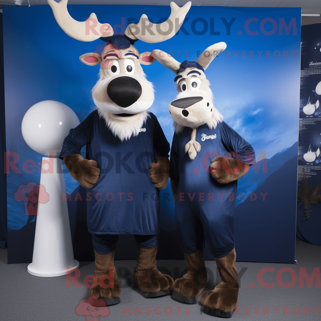Navy Reindeer REDBROKOLY mascot costume character dressed with a Maxi ...