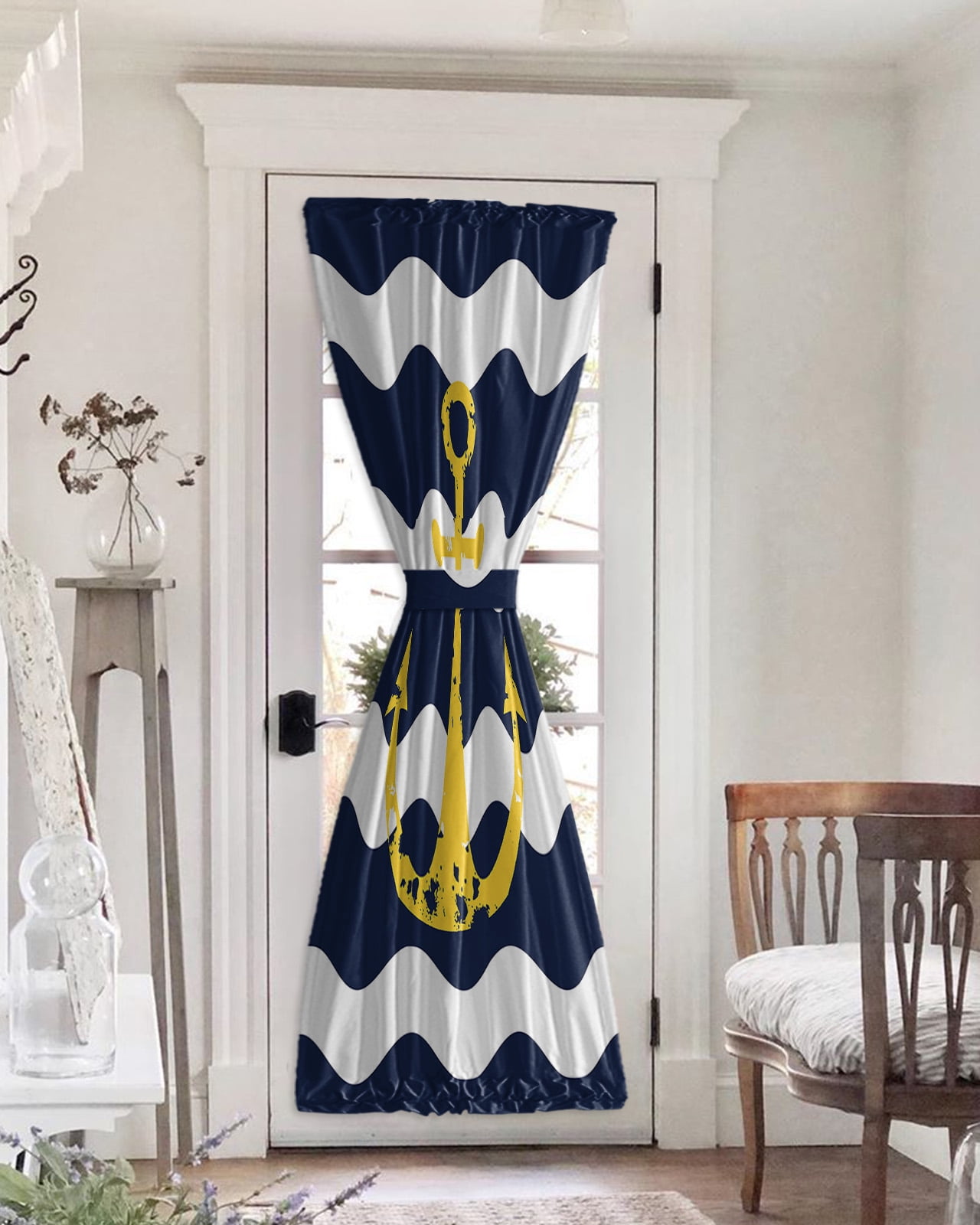 Navy Ripple Blackout Curtains, French Door Curtains for Door Window ...