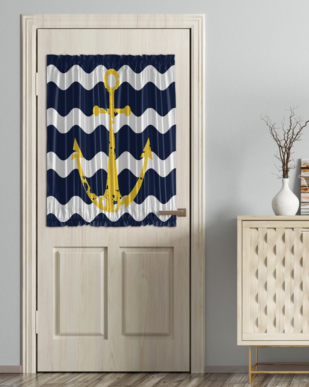 Navy Ripple Blackout Curtains, French Door Curtains for Door Window ...