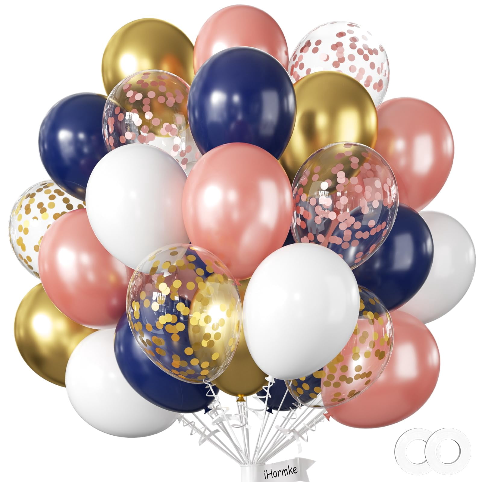Navy Rose Gold DHF10 Balloons,60 Pack 12 Inch Gold Confetti Latex ...