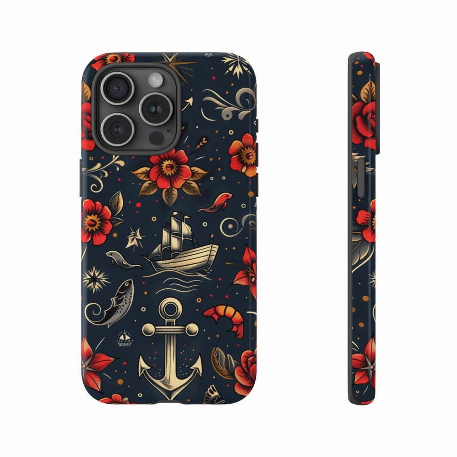 Navy Sailor Anchor Artwork Phone Case Nautical Floral Design with ...