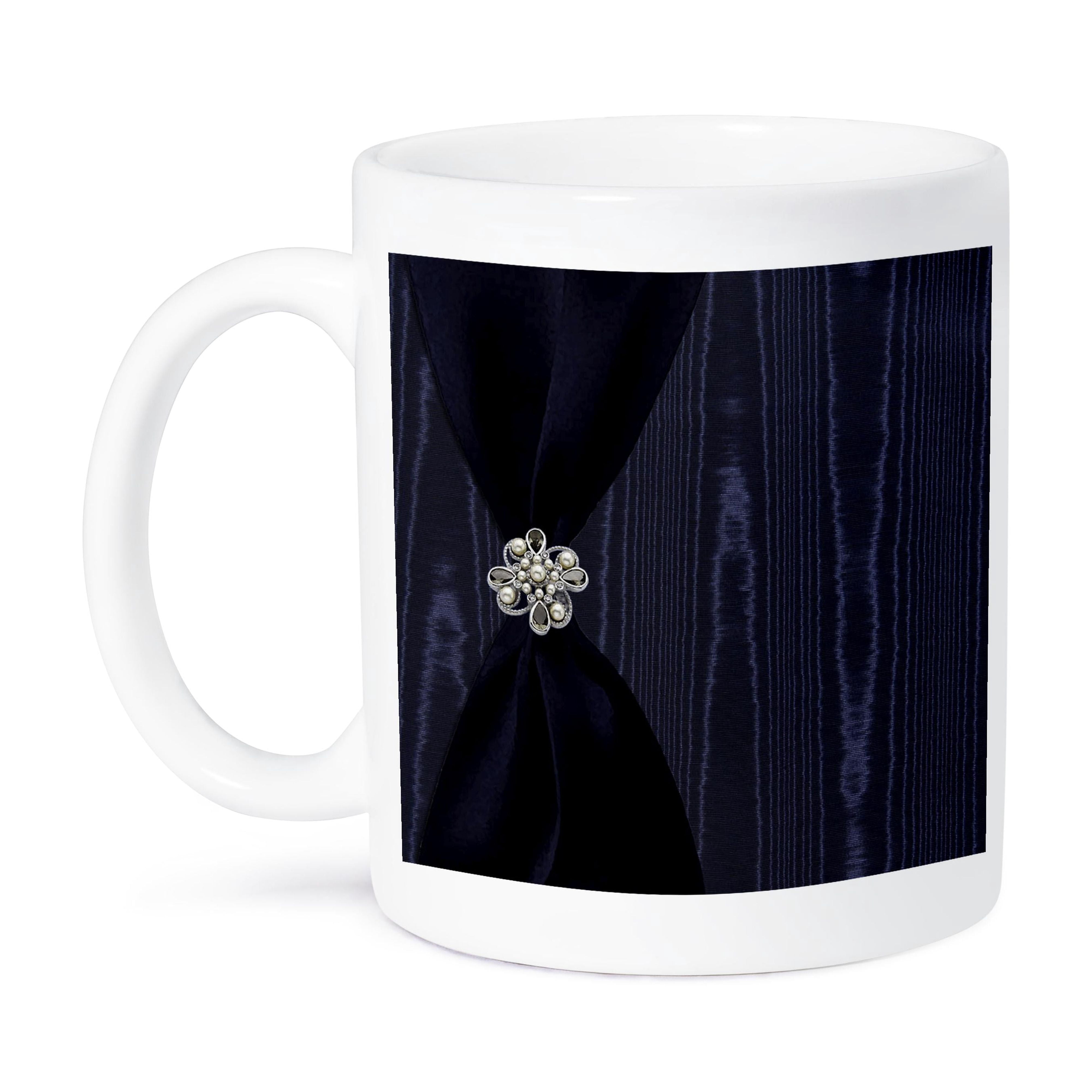 3dRose, Navy Satin Ribbon with Jewel on Moire, 15oz Mug - Walmart.com
