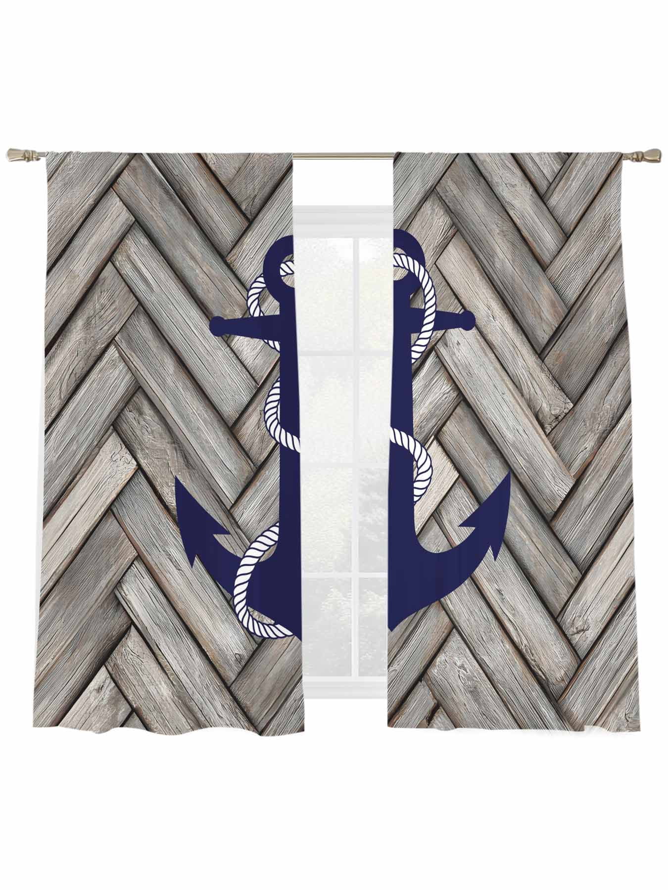 Navy Ship Anchors Sheer Curtains 2 Panels Set Retro Brown Wooden ...