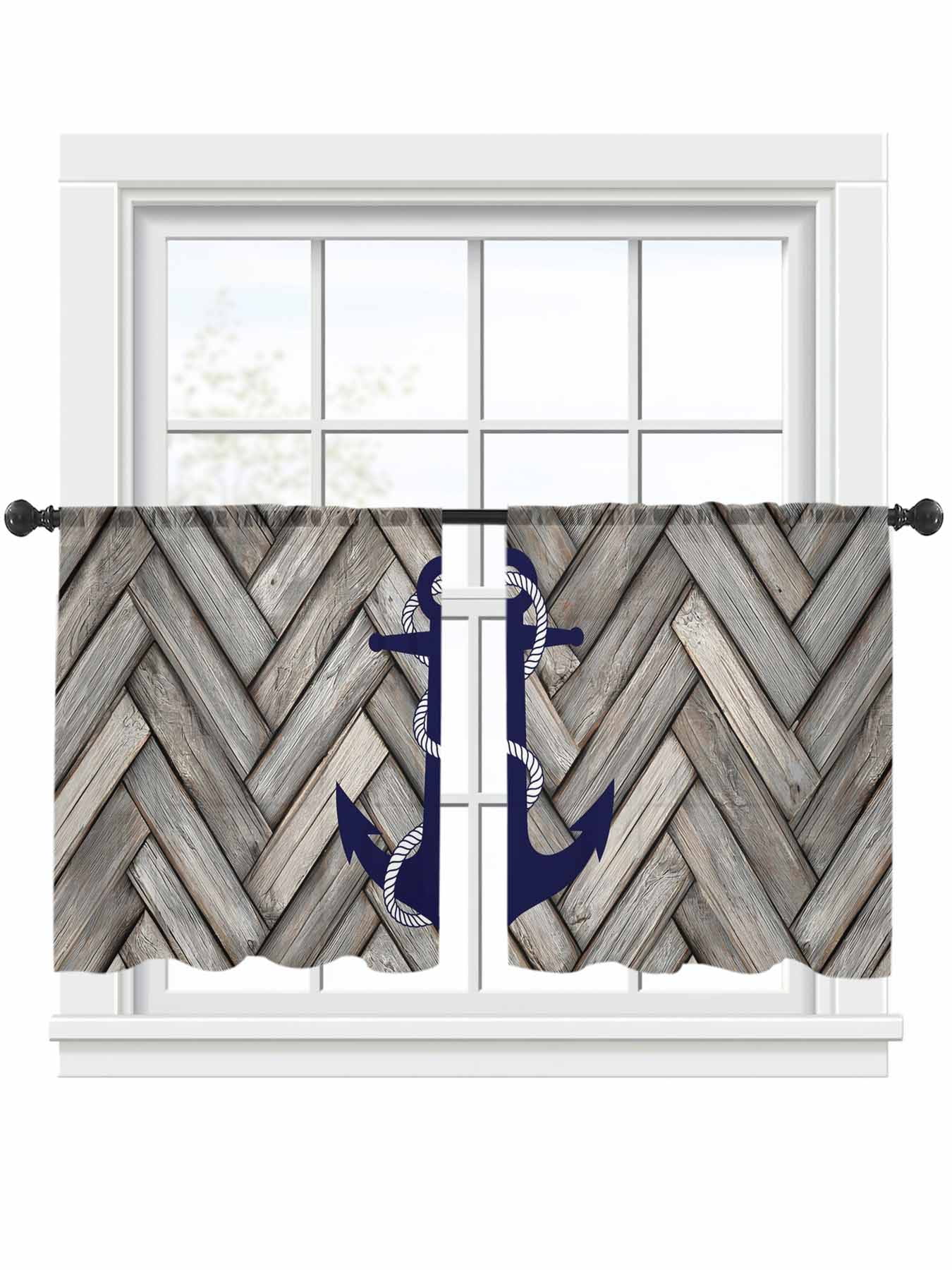 Navy Ship Anchors Sheer Curtains for Living Room Bedroom, Retro Brown ...