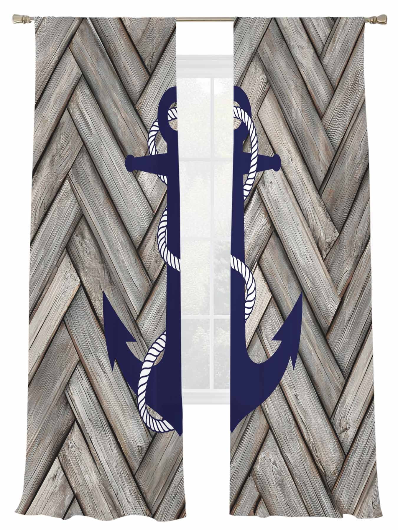 Navy Ship Anchors Sheer Curtains for Living Room Bedroom, Retro Brown ...