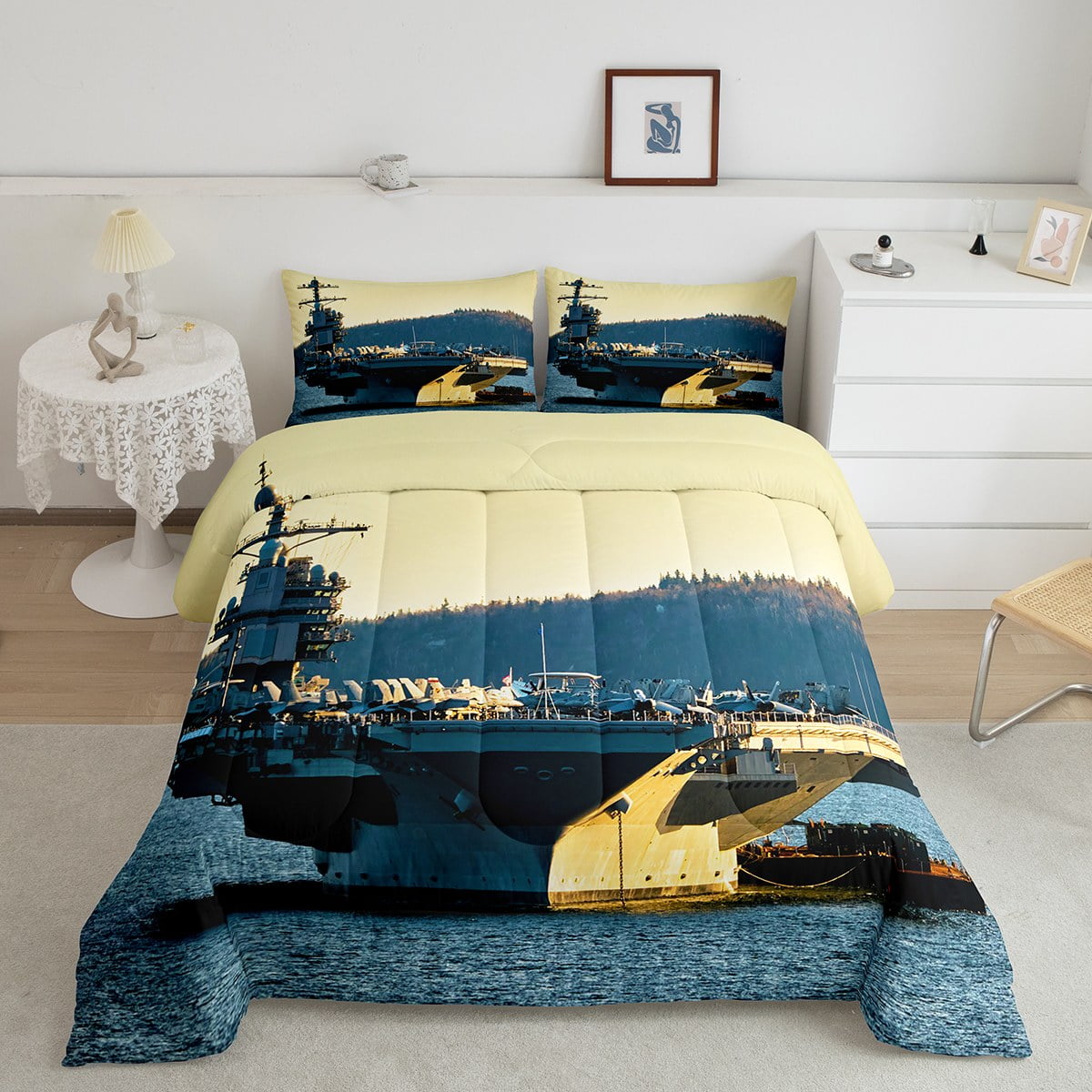 Navy Ship Bedding Set Military Theme Comforter Warship Military Combat ...