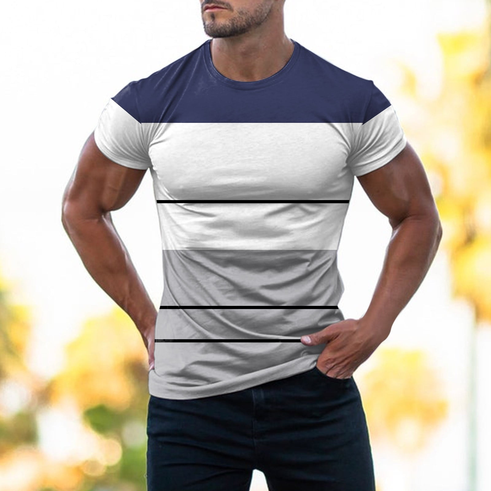 Navy Shirts For Men Mens Fashion T Shirt Short Sleeve Crewneck Muscle ...