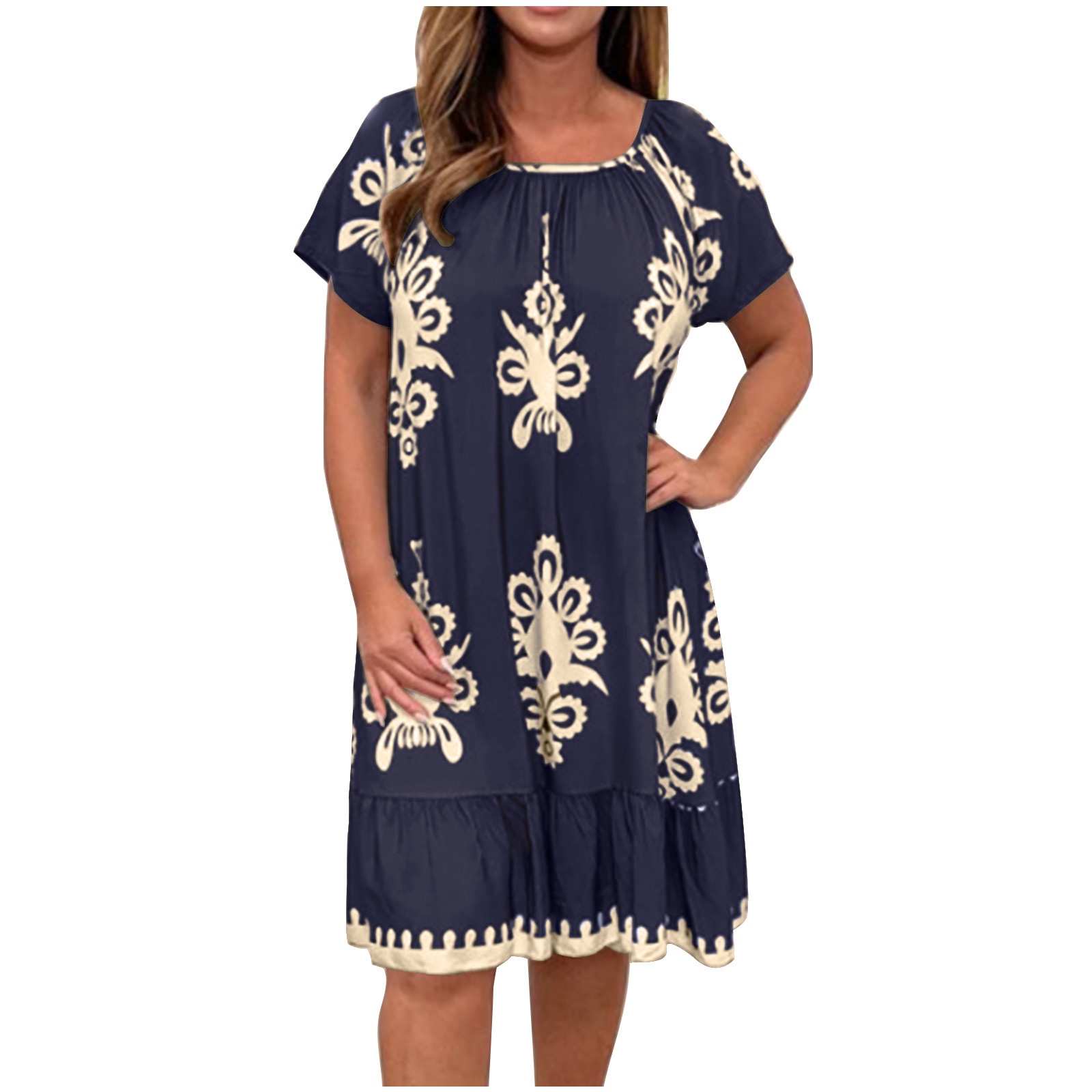 Navy Short Sleeve Dresses for Ladies Summer Fall Boat Neck Spandex ...