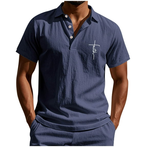 Navy Short Sleeve T Shirt for Man Fall Summer Collared Turtleneck Neck ...