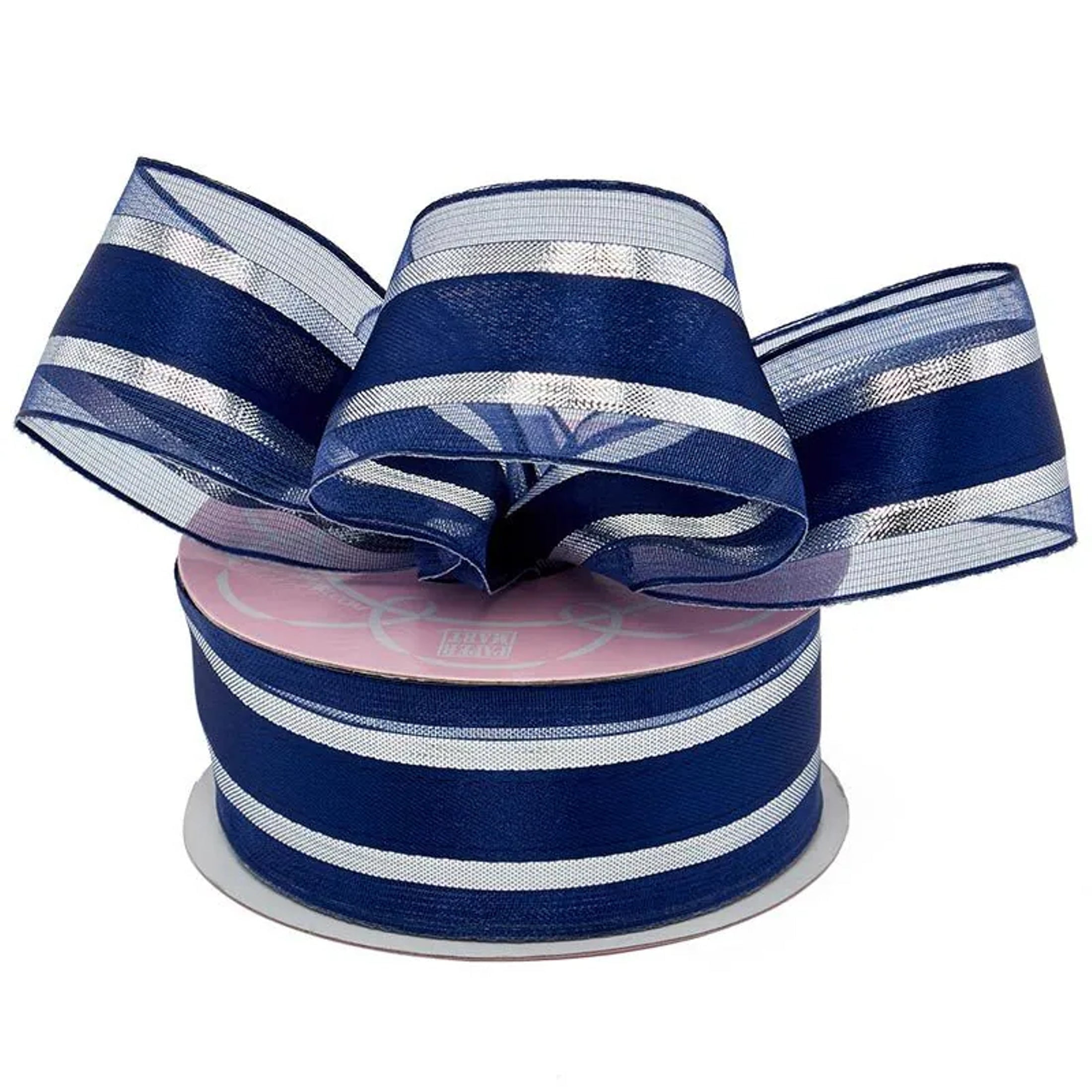 Navy/Silver Sheer Emperor Metallic Stripe With Satin Middle Wired ...