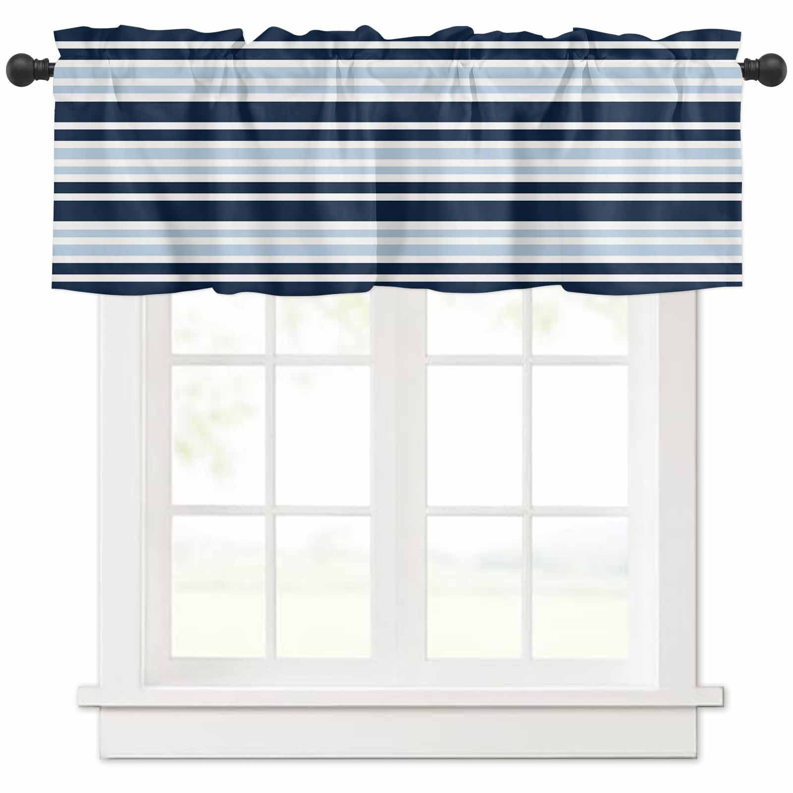 Navy Sky Blue Ombre Striped Valances for Windows Farmhouse Kitchen ...