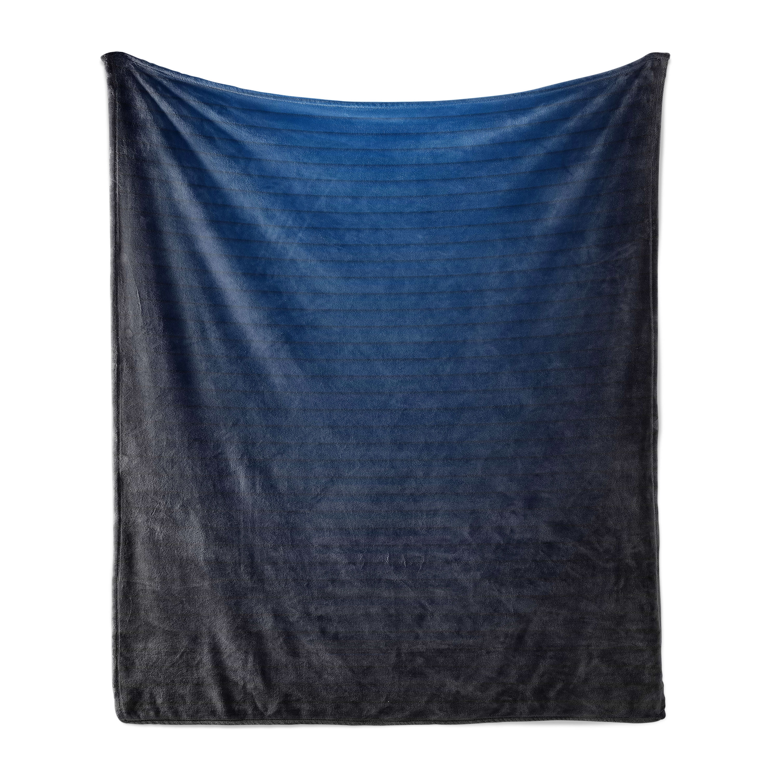 Navy Soft Flannel Fleece Throw Blanket, Digital Horizontal Lines Ombre ...