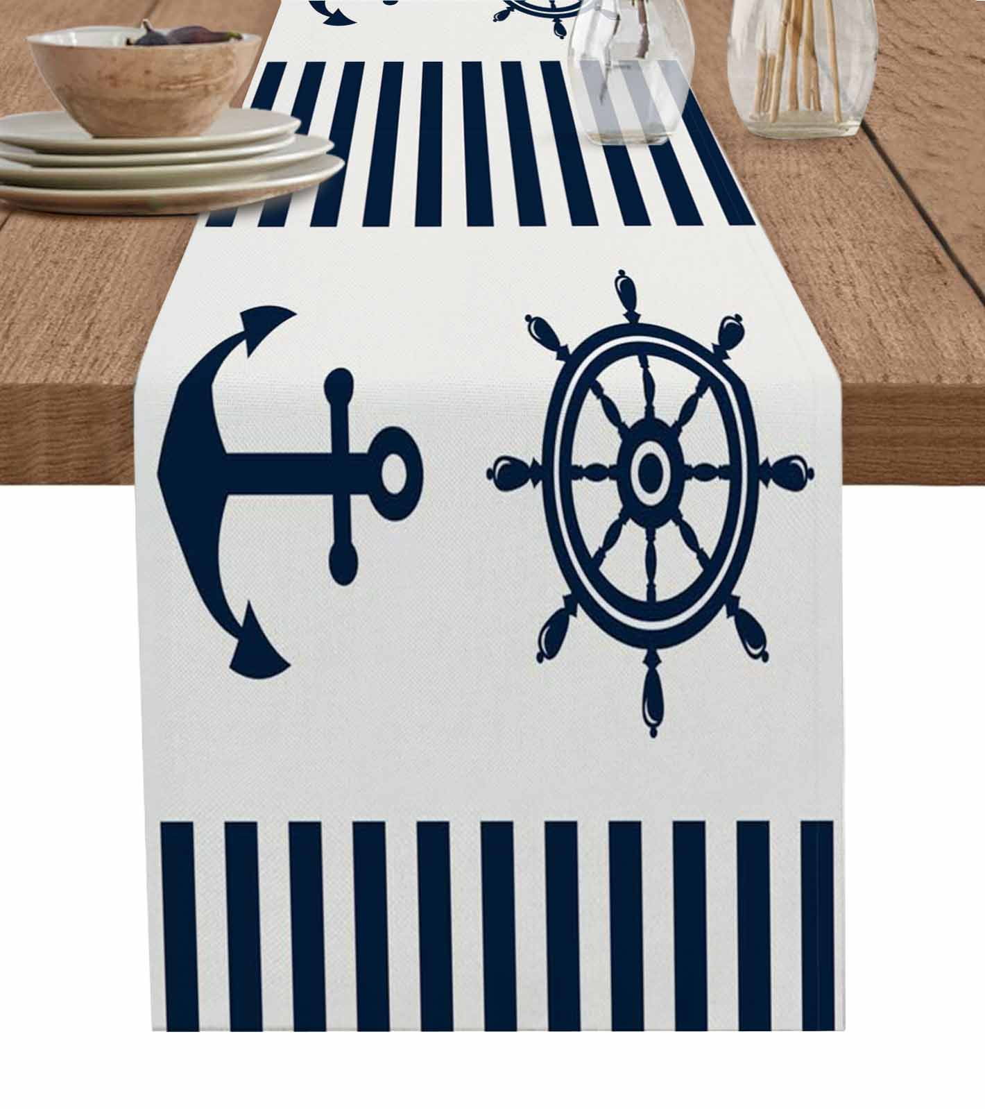 Navy Striped Anchor Table Runner Wedding r Table Cover Dinner Holiday ...