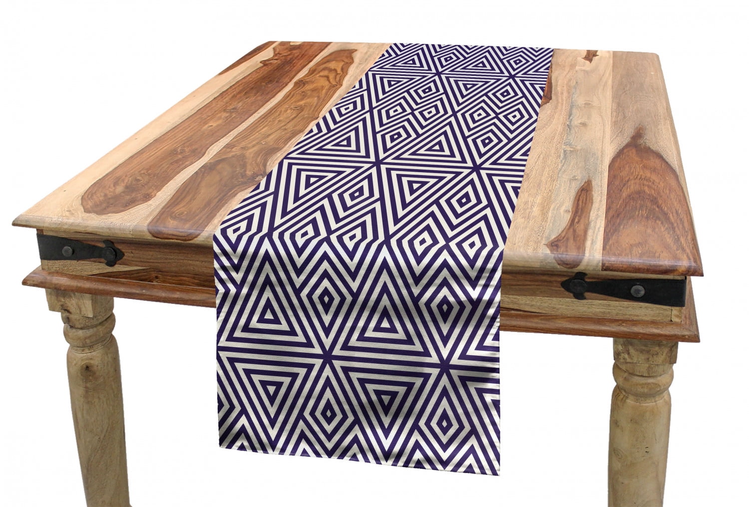 Navy Table Runner, Modern Symmetric Triangles Geometric Continuous ...
