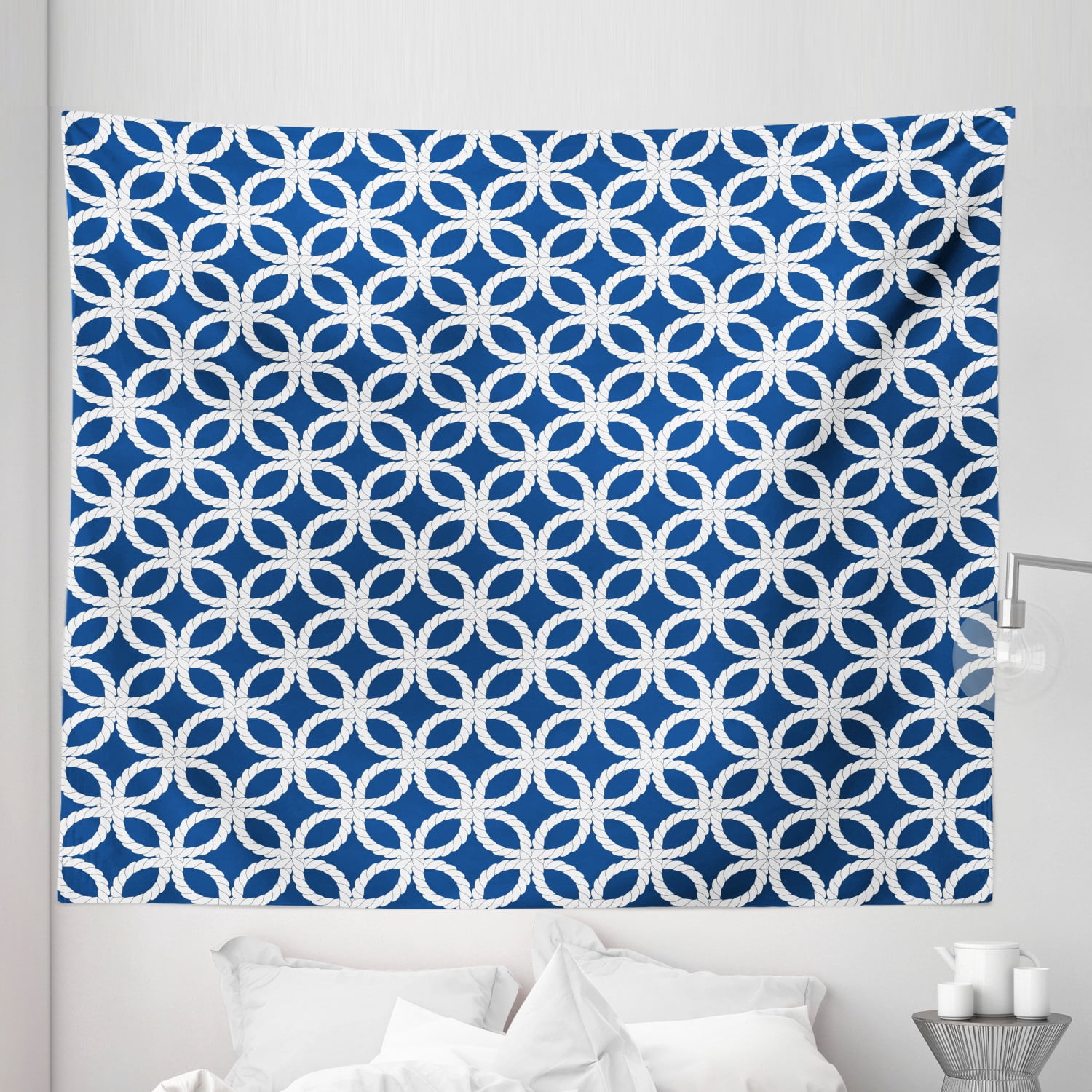 Navy Tapestry, Woven Marine Sea Life Inspired in Square Shapes ...