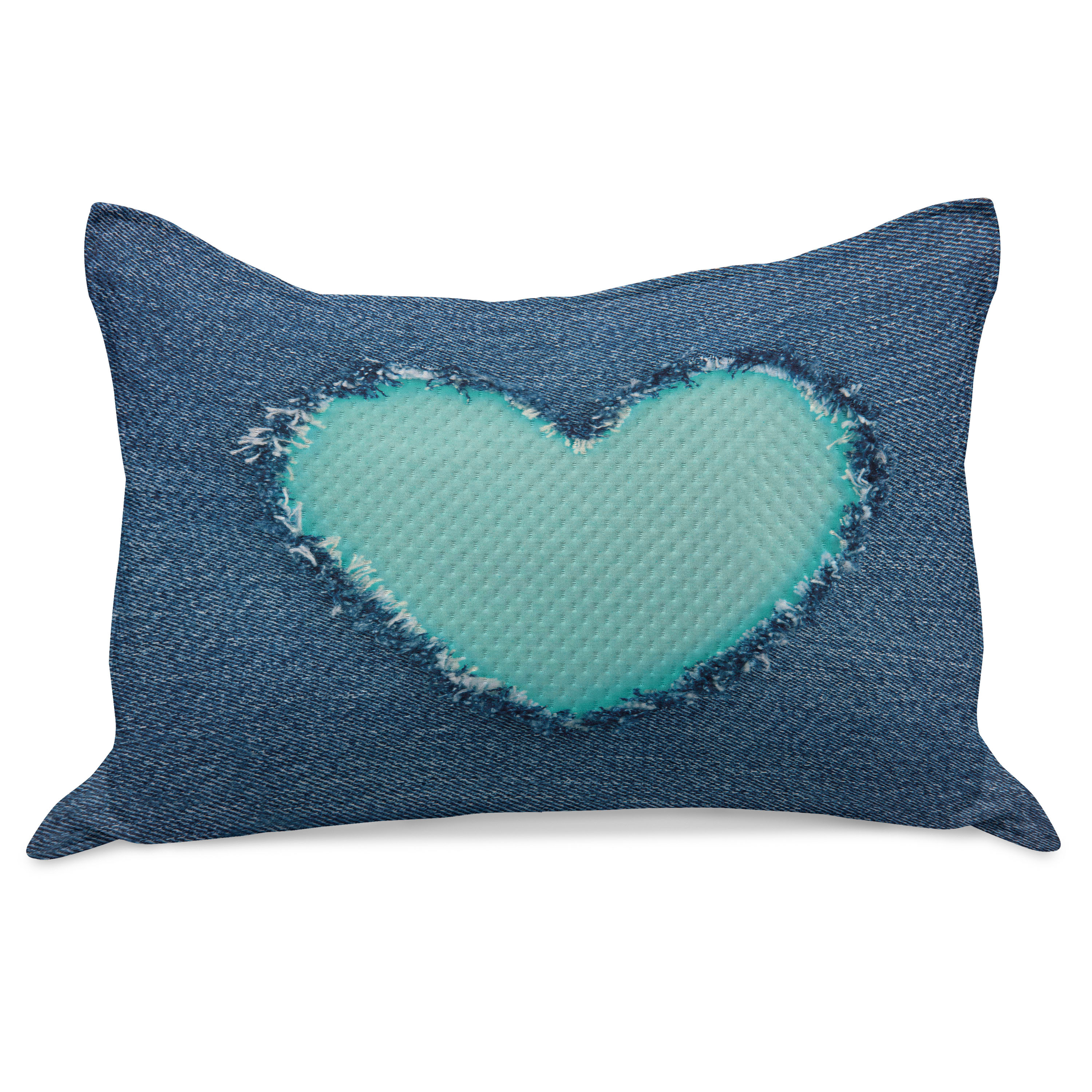 Navy and Teal Knitted Quilt Pillowcover, Ripped Themed Image Heart ...