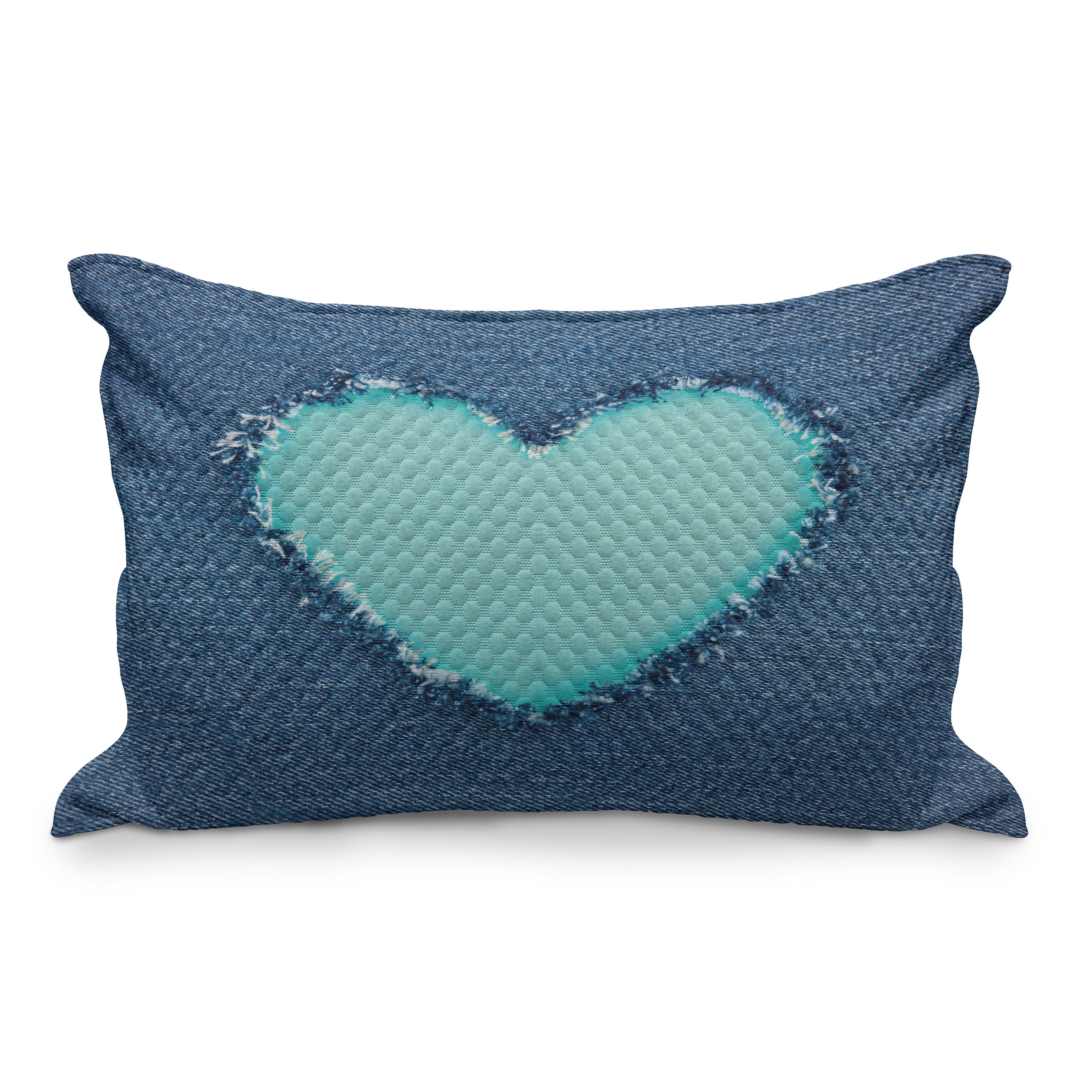 Navy and Teal Quilted Pillowcover, Ripped Themed Image Heart Shapes ...