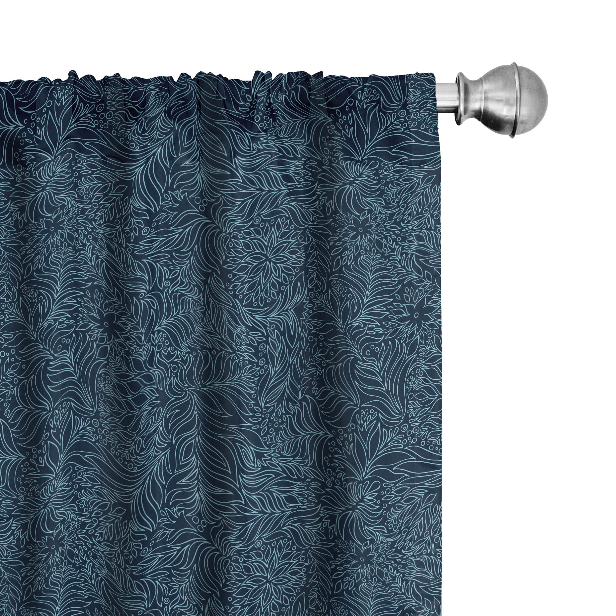 Navy and Teal Window Curtains Pack of 2, Abstract Flourish Nature ...