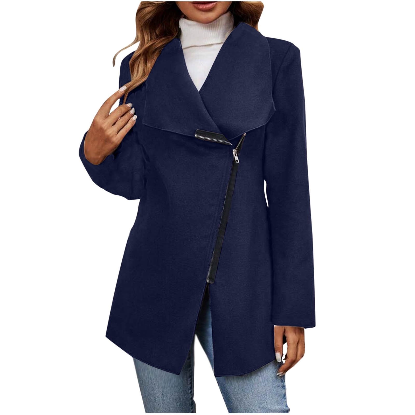Navy Teen Girls Turtleneck Fleece Lined Wool Jackets Outfits for Women ...