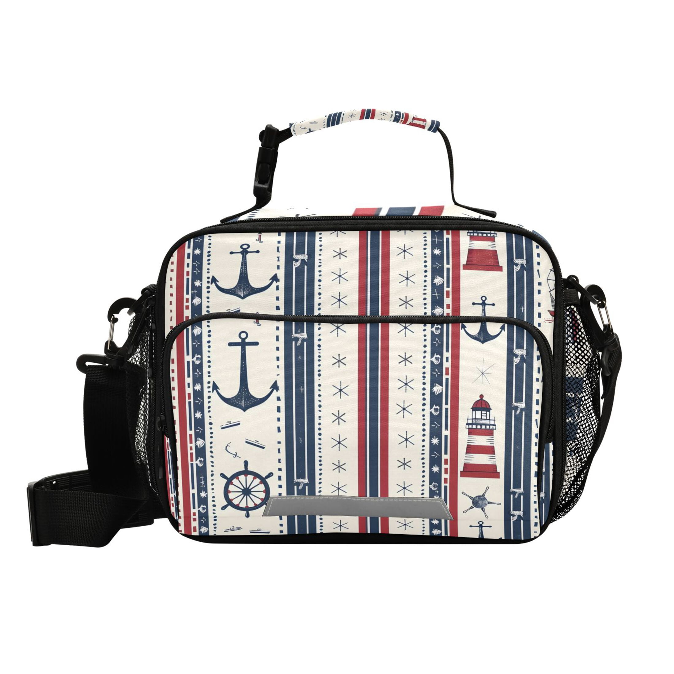 Navy Theme Stripes Wheels Lighthouses Insulated Lunch Bag Portable ...