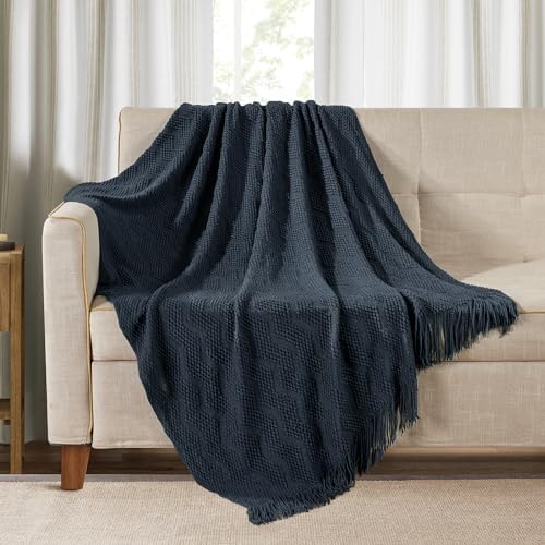 Navy Throw Blanket 50x60 Inches Throw Textured Solid Soft Ripple Throws ...