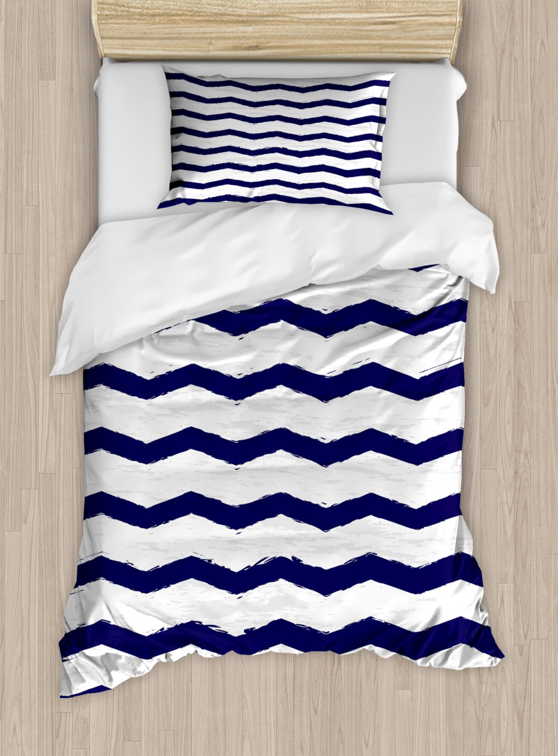Navy Duvet Cover Set, Chevron Twisty Pattern in Nautical Style Tones ...
