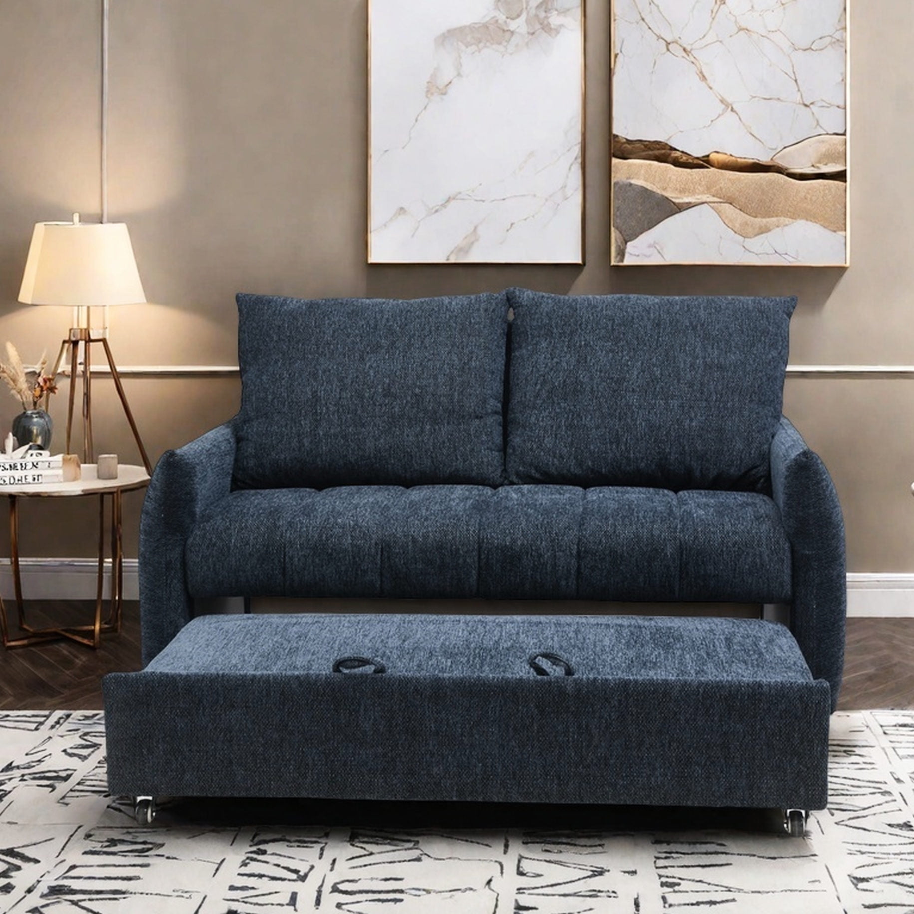 Navy Velvet Futon Sofa+Convertible Bed Function” - “Living Room ...