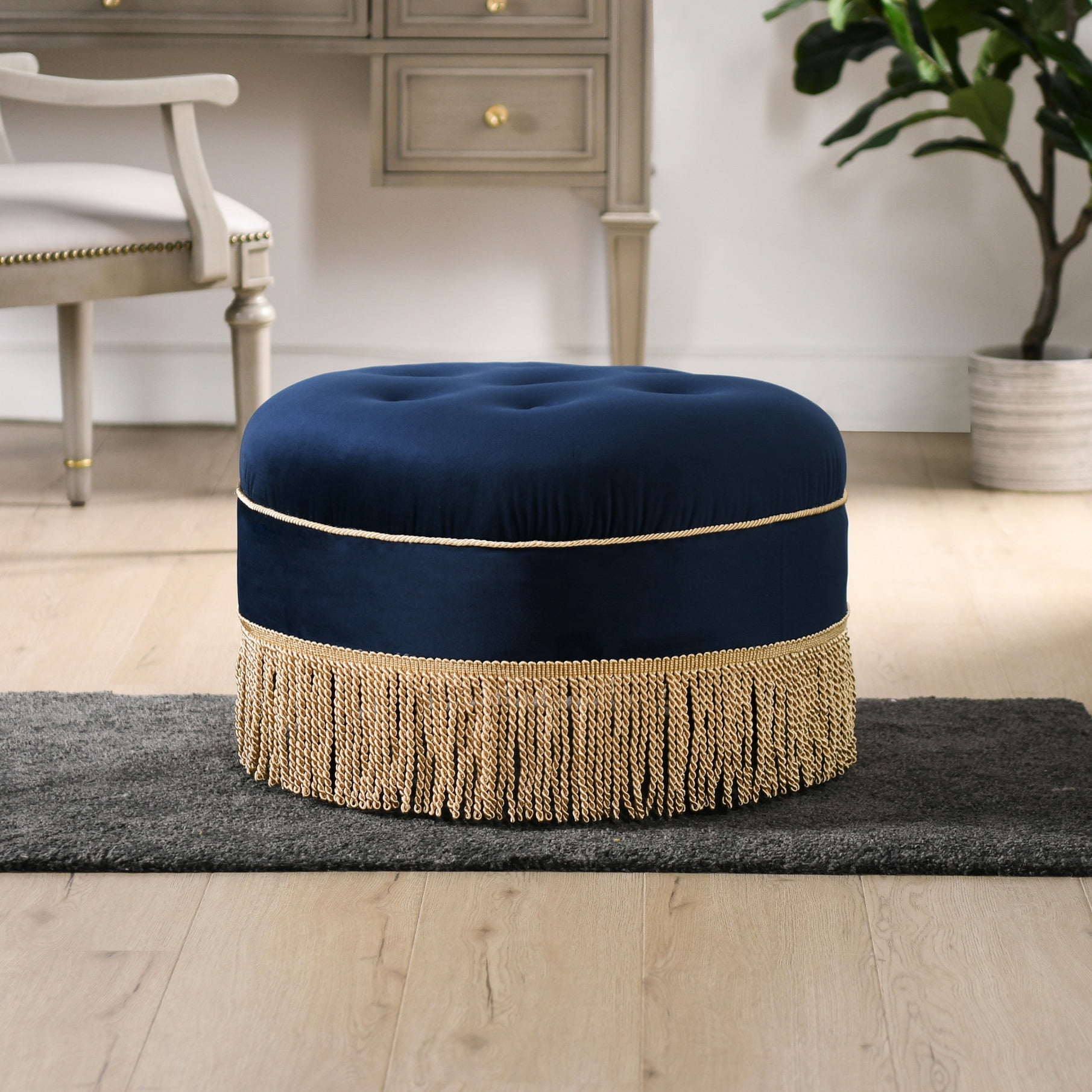 Navy Velvet Ottoman+Carefully Hand - Built"-"Home Lounging+Beautiful ...