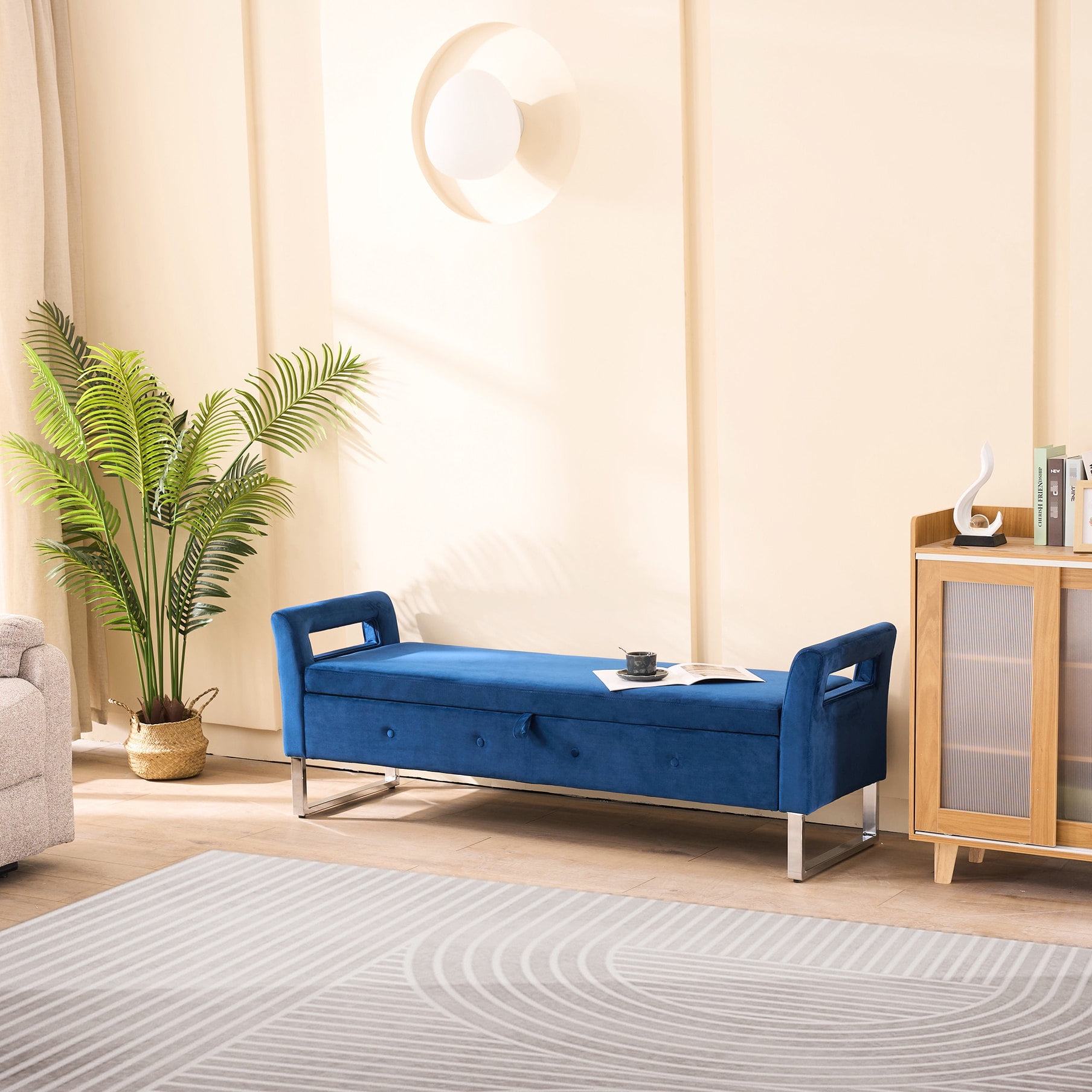 Navy Velvet Storage Bench / Hidden Compartment for Blankets and Books ...